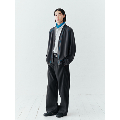 GRAINMUSTARD 「Raw Edge Cardigan」明线撞色插肩袖毛边开衫男