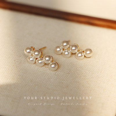 小葡萄串日系纯银珍珠耳钉