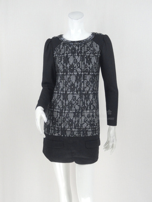 100元2件清!钡SION 折扣 亮片钉珠蕾丝贴布拼接女秋连衣裙13W297G