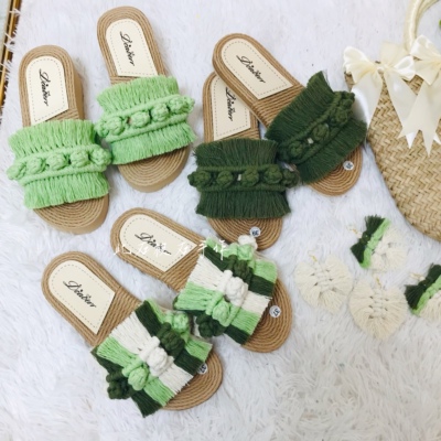 此石手作macrame流苏编织拖鞋