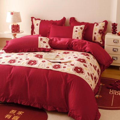 全棉结婚100S法式浪漫荷叶边床品