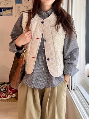 韩国 at note （现货）圆领纽扣碎花夹棉马甲
