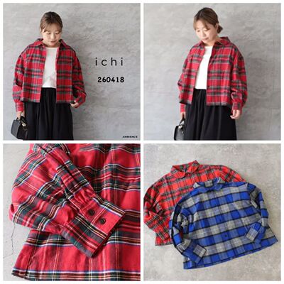 日本 ichi(在途)红格子翻领衬衫