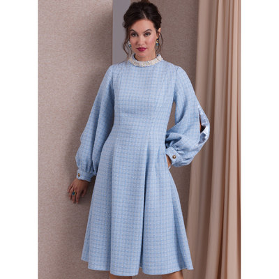 天蓝色花呢小香风长袖A摆连衣裙春秋欧美定制做 tailor dresses