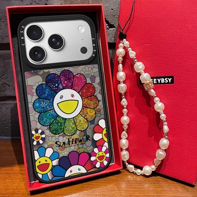 C家联名村上隆太阳花适用iphone15promax手机壳苹果17pro亚克力MagSafe磁吸16保护套13pro镜面全包14卡通