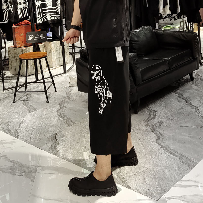 CALRAFNI卡尔拉费尼高端潮牌夏季时尚印花天丝坠感直筒休闲九分男