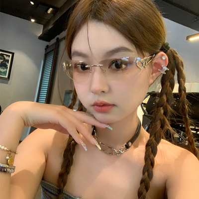 个性无框透明水银太阳镜无框猫眼