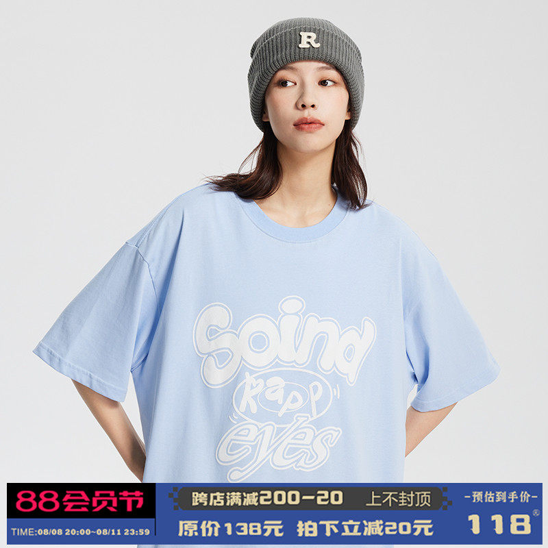 RAPPEYE卡通发泡字体休闲宽松潮牌情侣夏季新款纯棉原创短袖T恤_虎窝淘