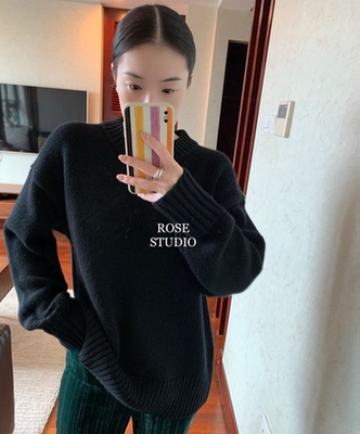 复古羊毛羊绒套头衫圆领宽松毛衣