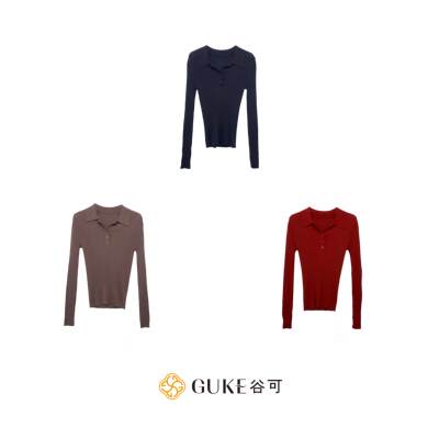 谷可莱赛尔坑条小翻领显瘦毛衣