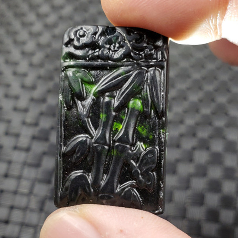 玉石挂件新疆和田墨玉竹节挂件蛇纹石玉节节高吊坠项链坠玉坠玉牌