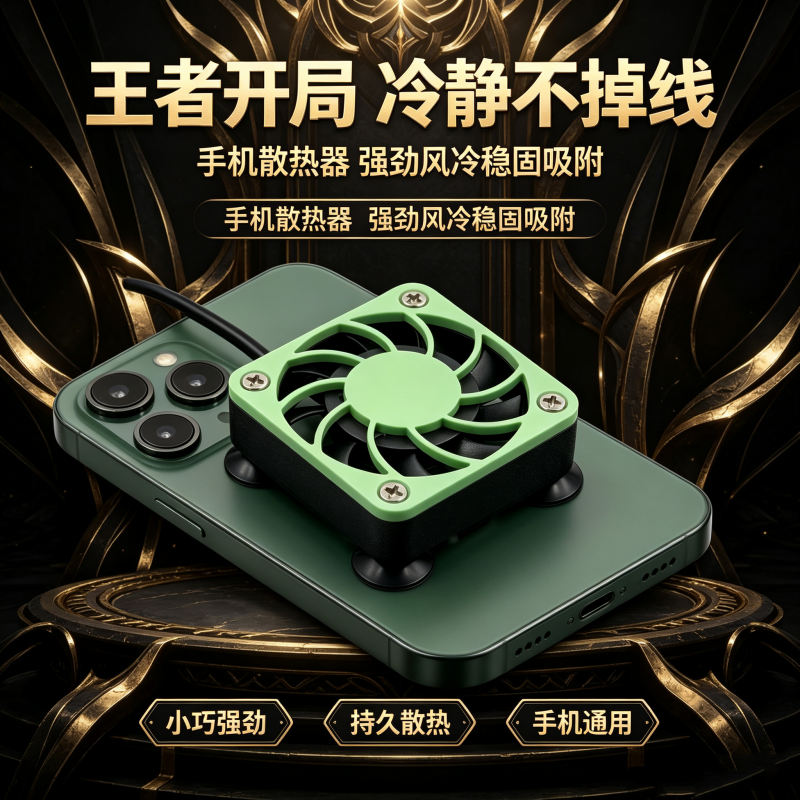 燕云十六声手游手机散热器绿色吸盘风冷低噪后背吸附快速制冷风扇