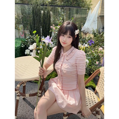 2026夏季新款甜美减龄针织短袖翻领开衫上衣GHQ68331
