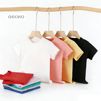 纯棉中小童夏季儿童男女童装圆领上衣糖果纯色宝宝薄款短袖T恤