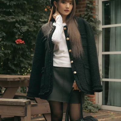 form韩国代购明星同款ANOETIC OVERFIT TWEED JACKET 短外套