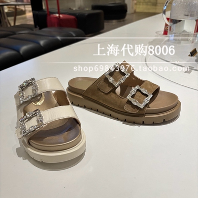 思加图2025夏季女鞋厚底水钻拖鞋