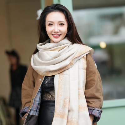 NagarNan-精美边框朱莉那家楠克什米尔手工羊绒披肩围巾