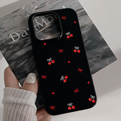 韩系ins红色樱桃蝴蝶结适用苹果16ProMax手机壳iPhone17甜酷15/14Promax软壳保护套16plus小众甜美少女11简约