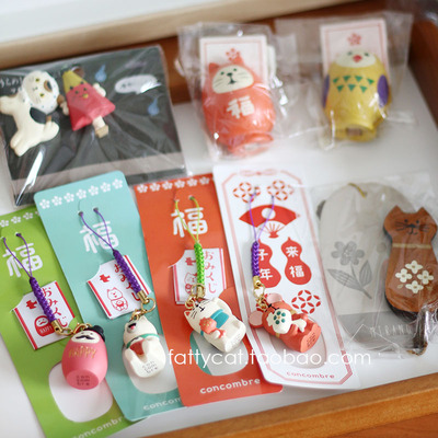 decole猫咪达摩挂件木制便签夹