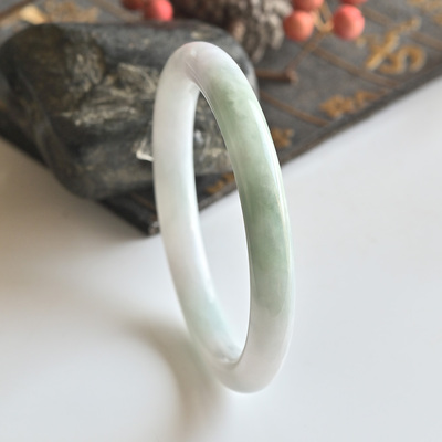 清仓缅甸天然A货翡翠手镯叮当镯53.7冰糯种淡绿玉石镯子一物一图