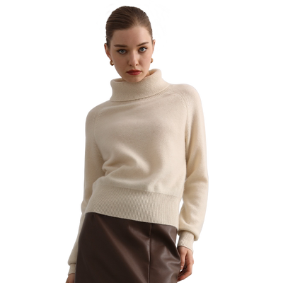 长袖休闲螺纹高领100%山羊绒