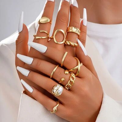 12Pcs/Se Rero Irregular Geomeric Rings for Women Punk Alloy
