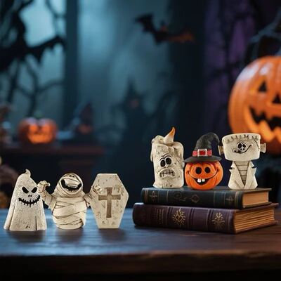 Pumpkin-headed ghost Halloween scene decoration ndy resin fi