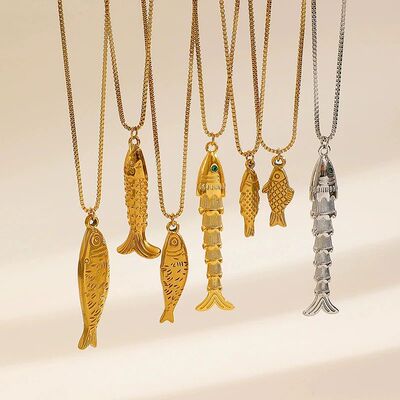 Stainless Steel Metal Fish Necklace for Men Women Gold Plate