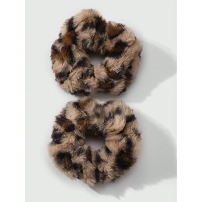 ROMWE Kawaii 2pcs/Set Chic  Leopard Print Fluffy Scrunchies,