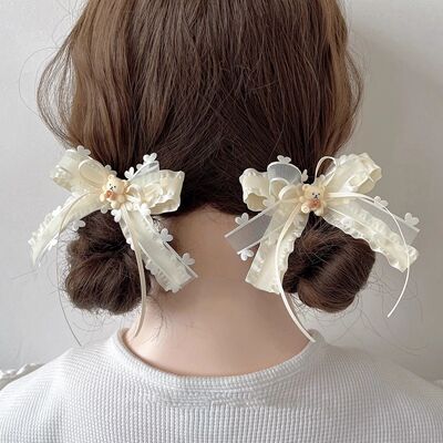 2PCS Cute Cream Multi-Layer Ribbon Hair Clips Bangs and Seas