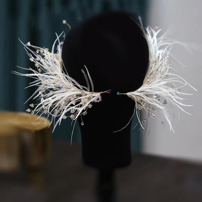 1 pair Feather Crystal Side Clip Shape Bridal Headdress Supe