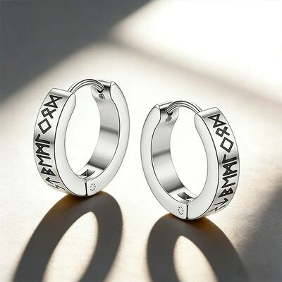 1Pair Stainless Steel Norwegian Viking Rune Hoop Earrings Fo
