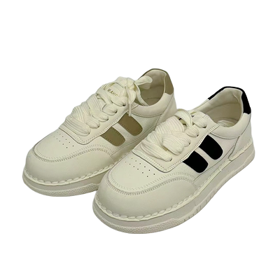 Aee/爱意2024春新款时尚休闲板鞋牛皮中跟运动鞋系带百搭单鞋女