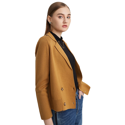 海兰丝羊毛时尚咖色开衫