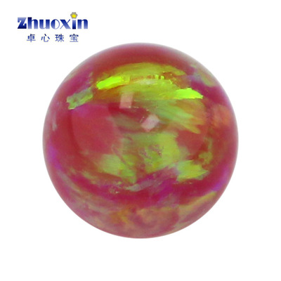 圆珠欧泊石欧珀脏粉色绿彩裸石 球形珠子合成澳宝光珠无孔OP44
