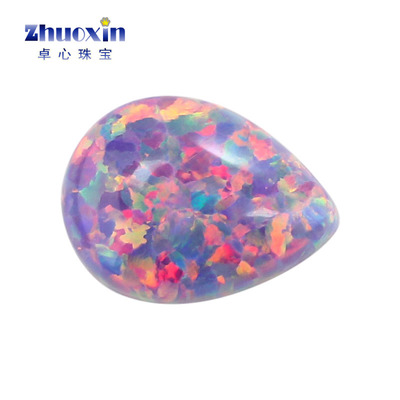 紫色粉彩梨形平底素面澳宝戒面裸石OPAL 水滴形合成欧泊宝石OP38