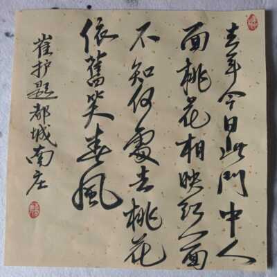 崔护诗题都城南庄五云山人亲手写书法真迹四尺洒金宣八开小品斗方