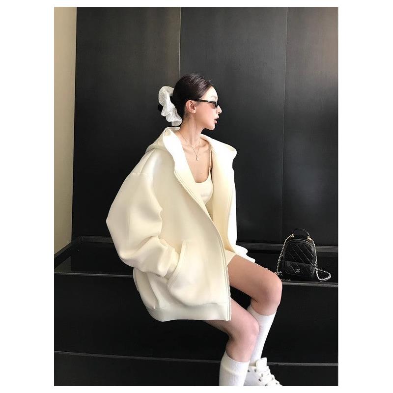 山东即墨卫衣重磅连帽外套2025新款早秋chic上衣慵懒开衫韩系穿搭