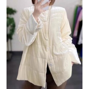 温柔典雅浅米色宽松棉衣