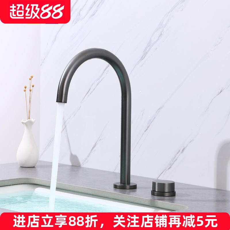 黄铜双孔面盆水龙头冷热水拉丝金黑色枪灰卫生间浴室柜台盆洗手盆