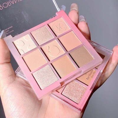 HERORANGE~九色蜜桃眼影盘哑光碎闪亮晶晶清甜粉棕系日常伪素颜女