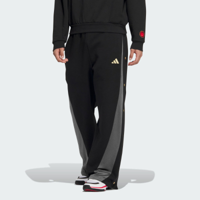 秋季新款抓绒侧开排扣宽松运动裤