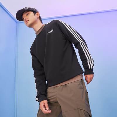 美美奥莱阿迪达斯男子春秋季运动休闲三条纹卫衣圆领套头衫DQ3083