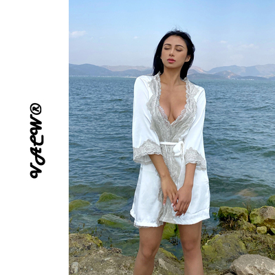 高级感舒适性感肩带可调蕾丝睡袍