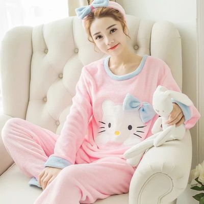 卡通秋冬季薄款珊瑚绒学生家居服