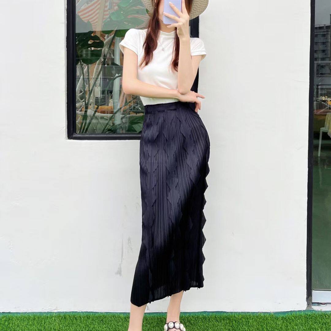 2025新款夏季款褶皱不规则上衣女小洋装茶系半身裙子