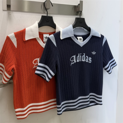 Adidas三叶草 女子运动休闲潮流针织POLO衫短袖T恤 KT3047 KT3048