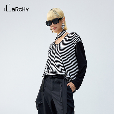 LARCHY2026春装U领条纹T恤