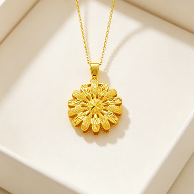金色花朵仿真黄金锁骨链女款