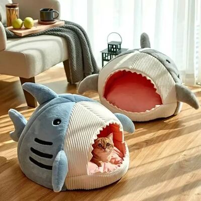 Winter Warm Pet Beds Shark Cat Mat Semi-Closed Pillow Puppy